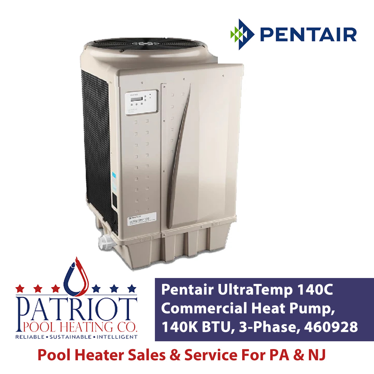Pentair UltraTemp 140C Commercial Heat Pump, 140K BTU, 3-Phase, 460928 ...