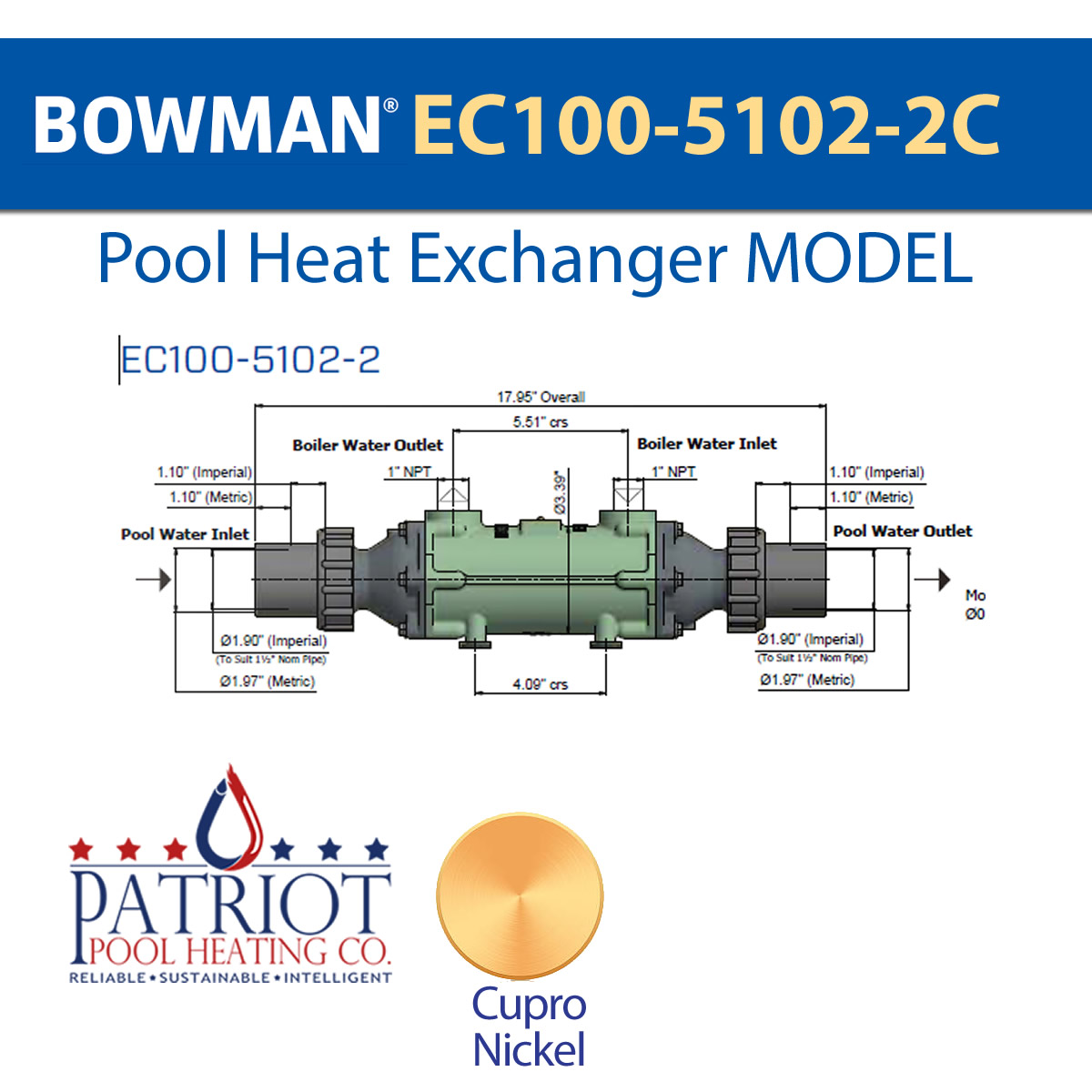 BOWMAN EC100-5102-2C Cupro Nickel SHELL & TUBE HEAT EXCHANGER - Expert ...